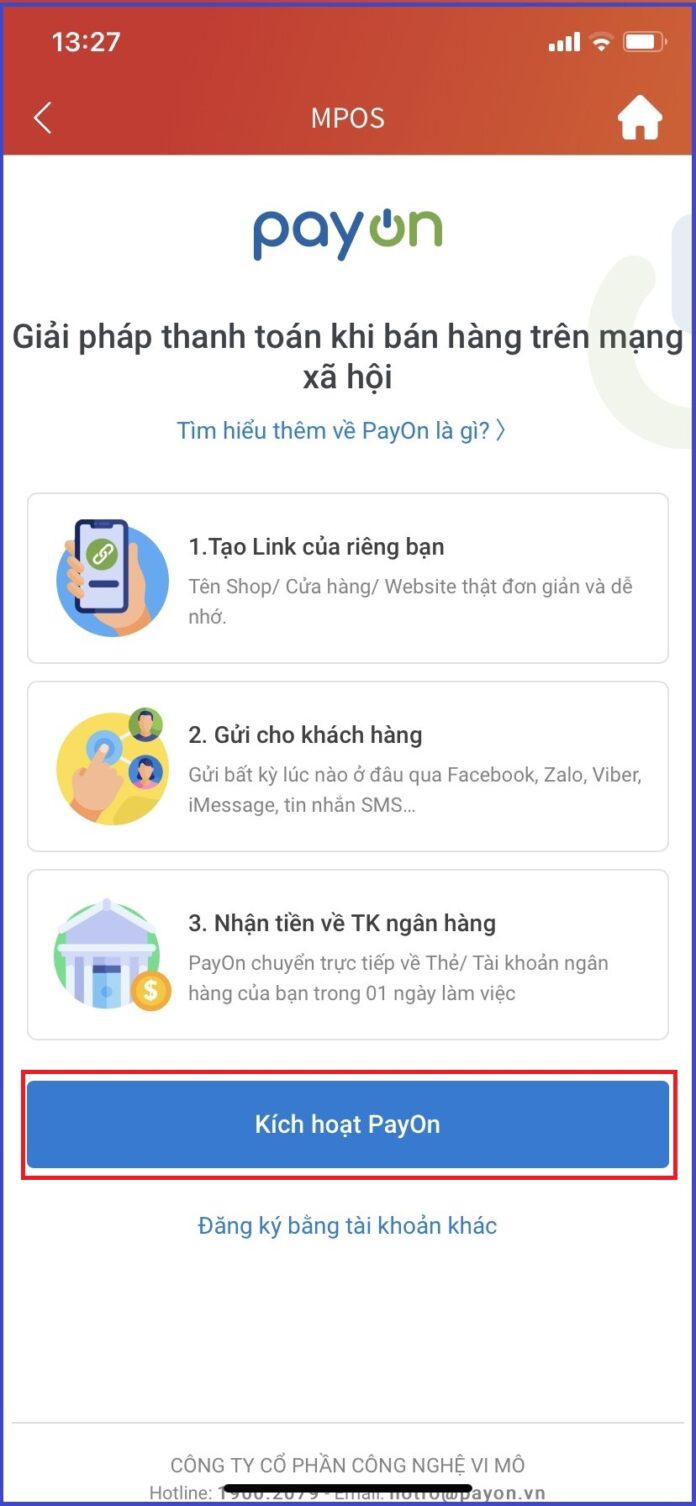 Hướng dẫn tạo tài khoản PayOn từ MPos qua | PayOn